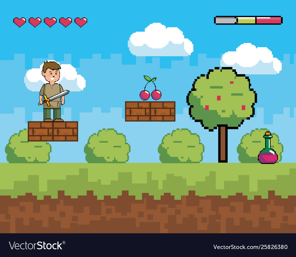 Arcade game world and pixel scene design Vector Image Arcade game world and pixel scene design Vector Image