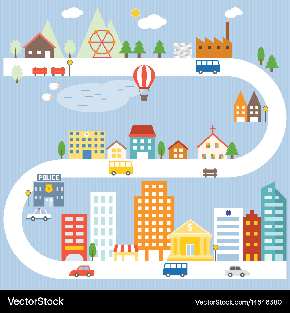 City and village Royalty Free Vector Image - VectorStock