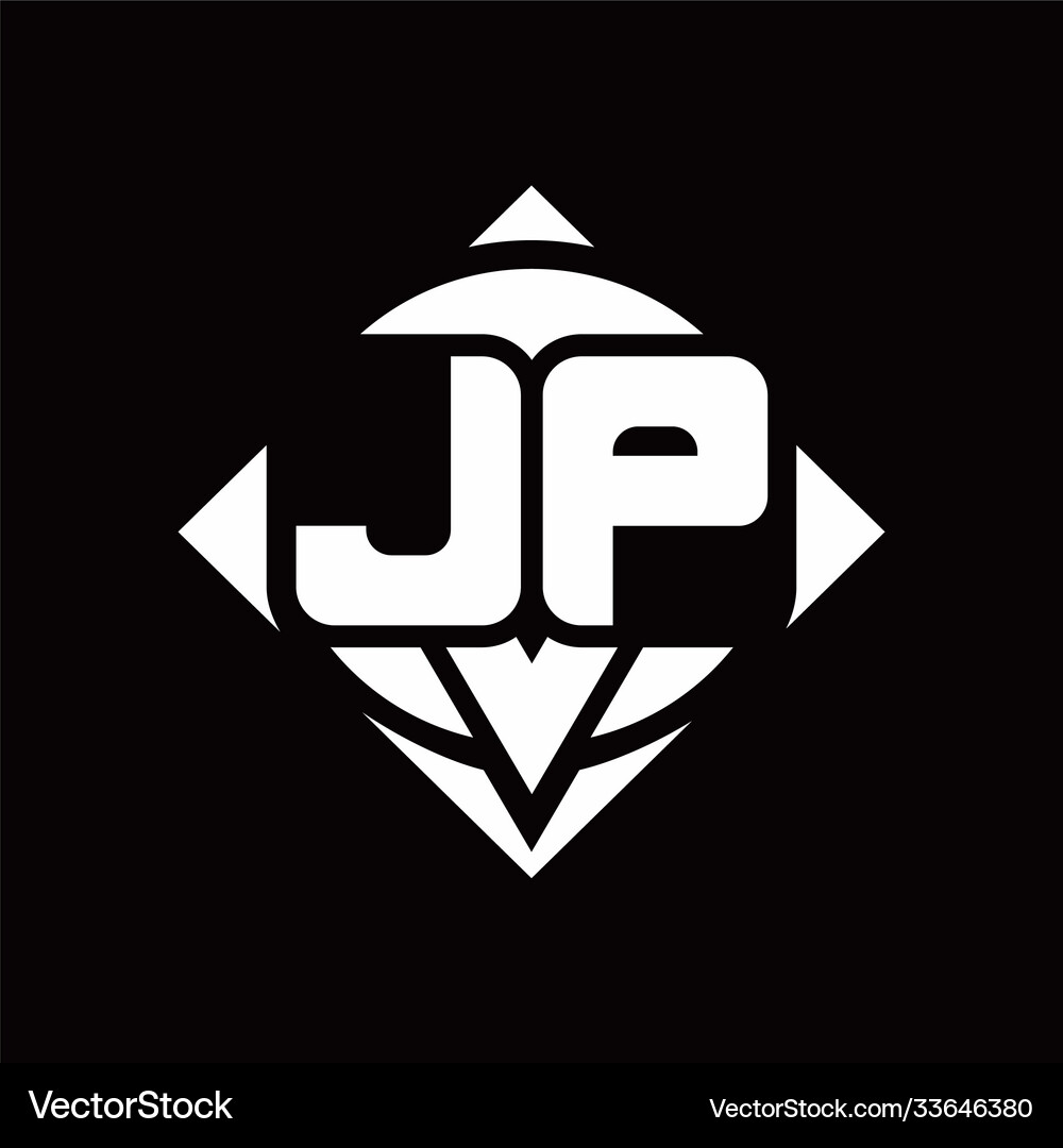 Jp logo monogram with circle shape and square Vector Image