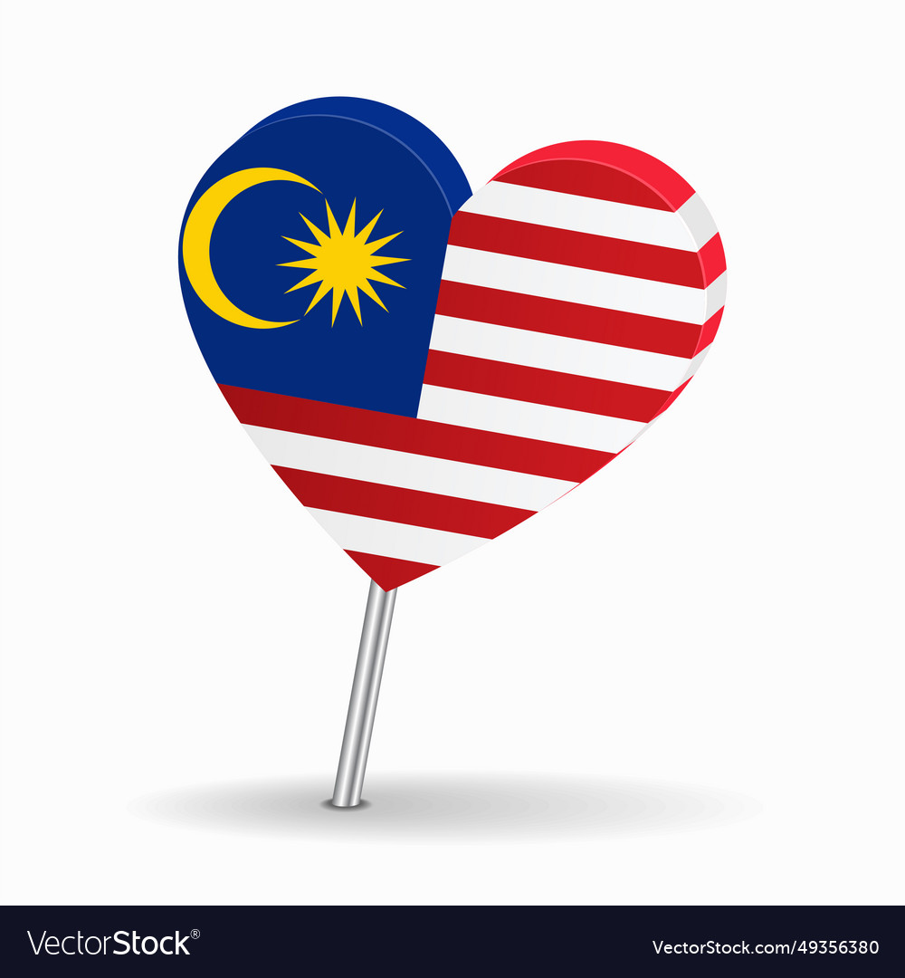 Malaysian flag heart-shaped map pointer layout Vector Image