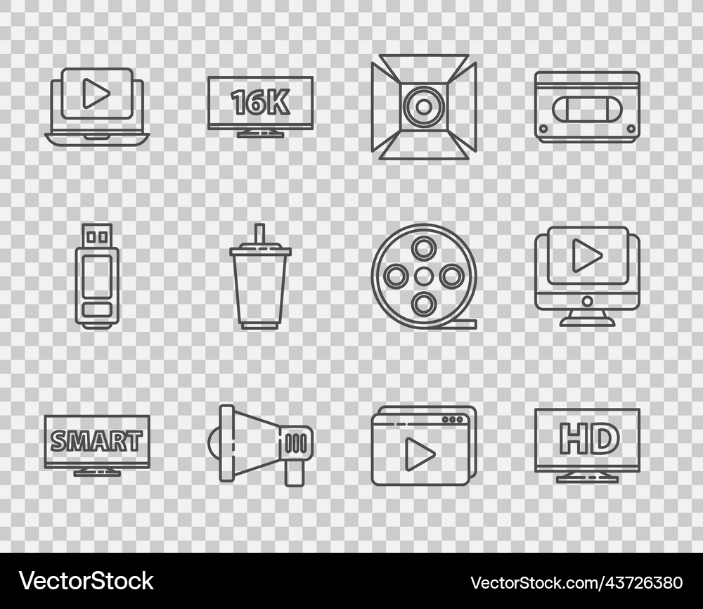 Set line screen tv with smart video display hd Vector Image