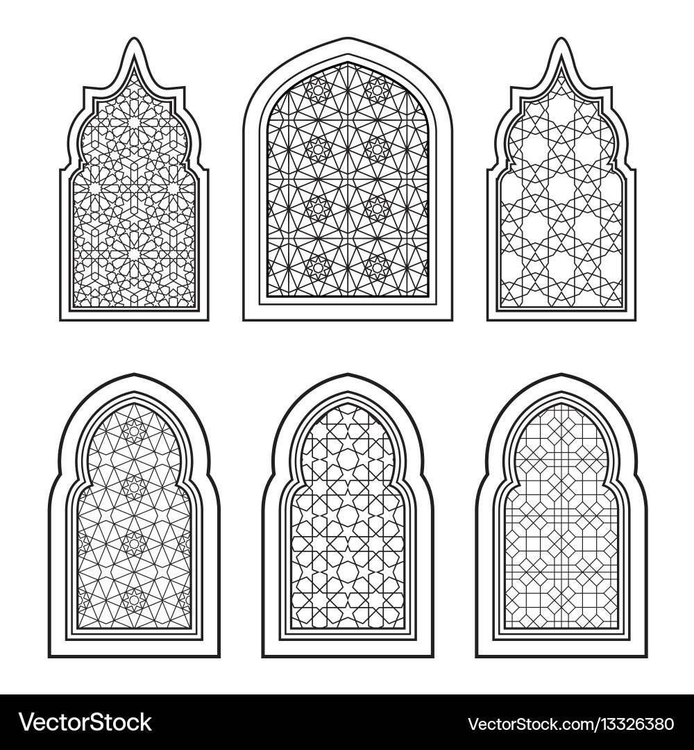 Set ornamental windows in black and white Vector Image