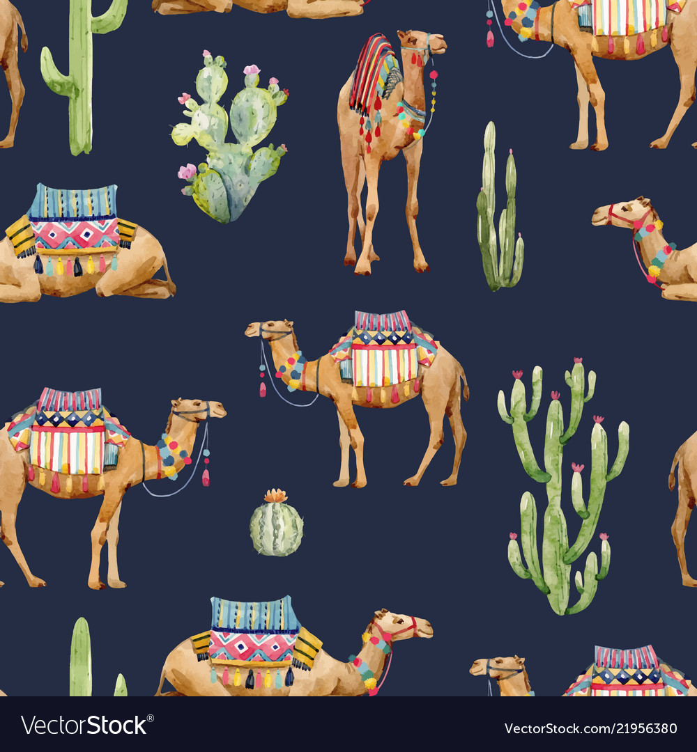 Watercolor camel pattern Royalty Free Vector Image