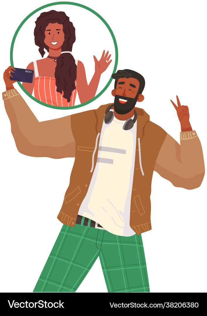 Young guy is doing live streaming in street man Vector Image