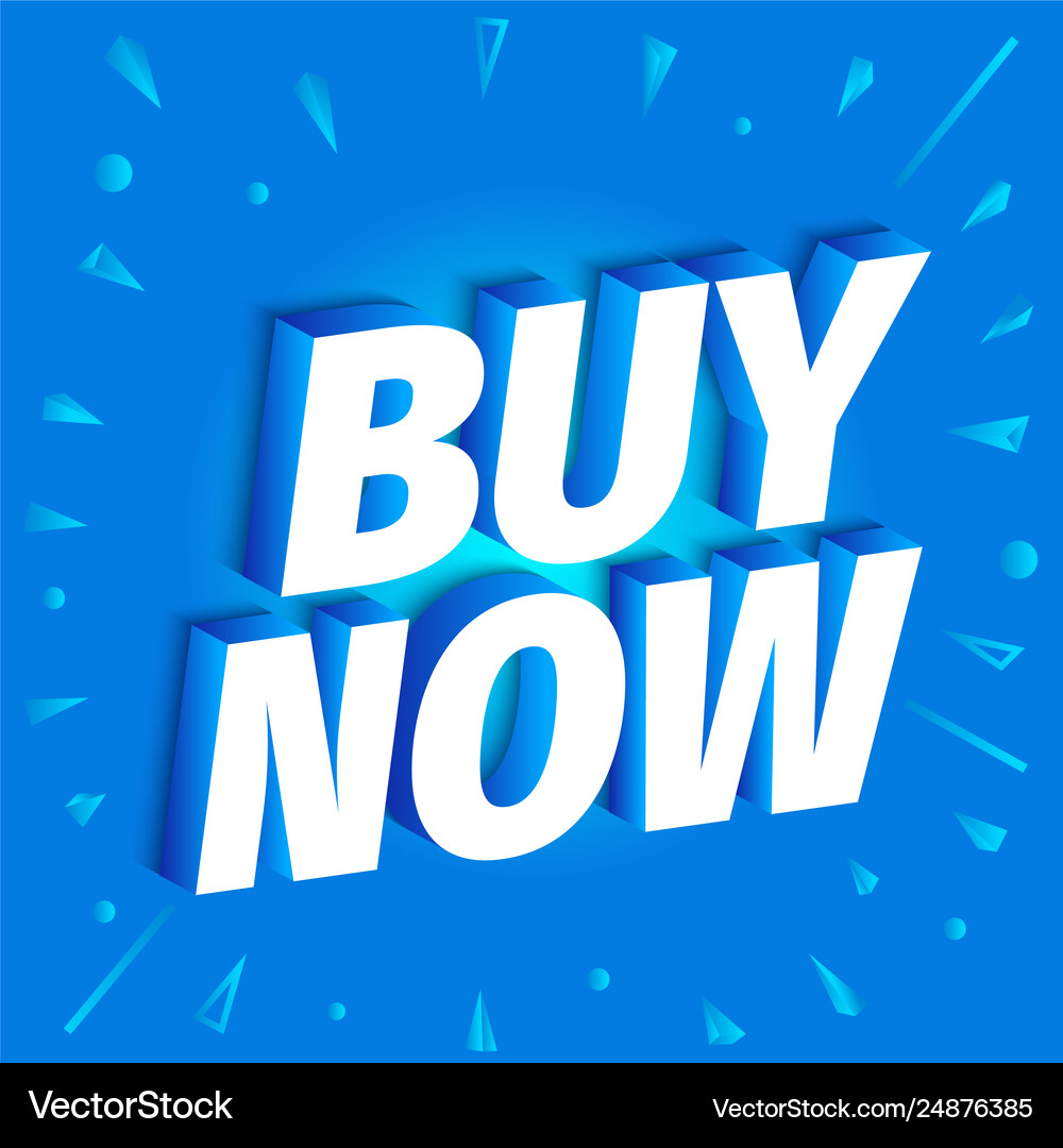 Buy now 3d letters on a blue background Royalty Free Vector