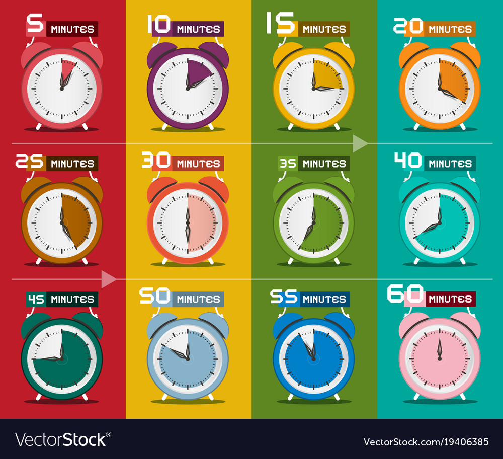 Clock set five to sixty minutes alarm clock icons Vector Image Clock set five to sixty minutes alarm clock icons Vector Image