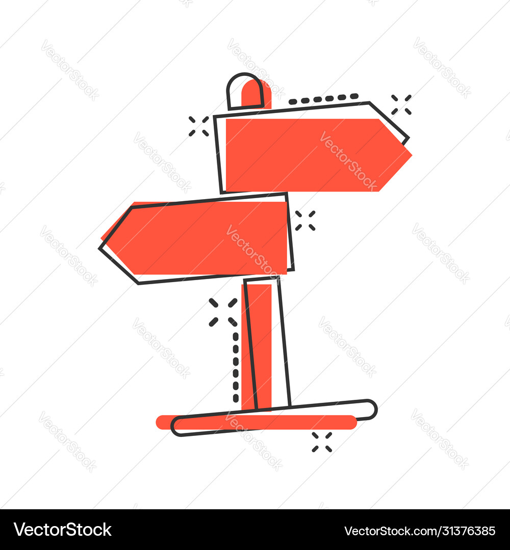 Crossroad signpost icon in comic style road Vector Image