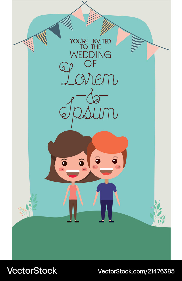 Wedding invitation card with couple characters Vector Image