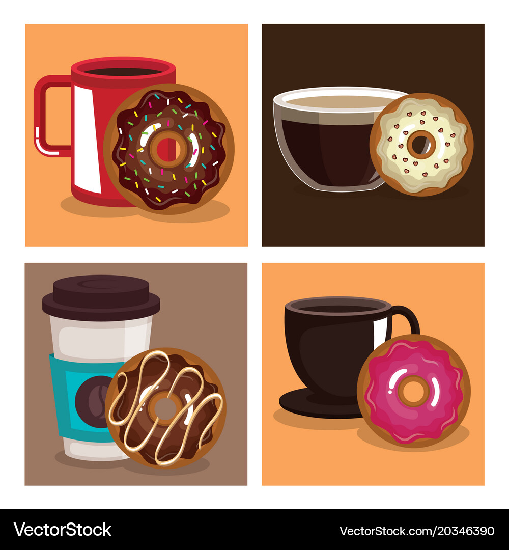 Coffee and donuts set icons Royalty Free Vector Image
