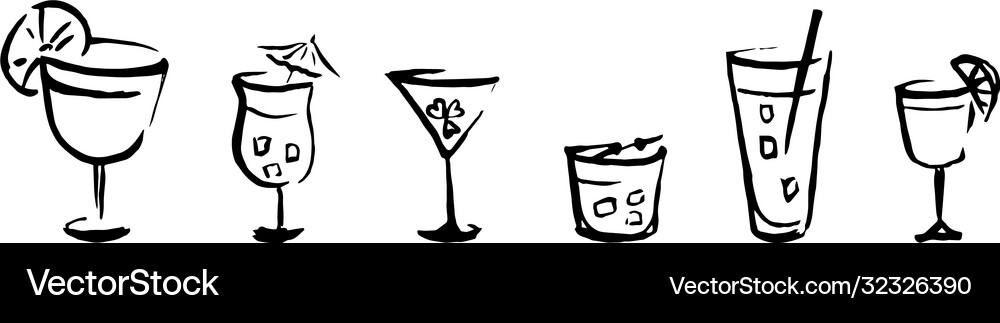 Collection set icons hand drawn line shape ink Vector Image