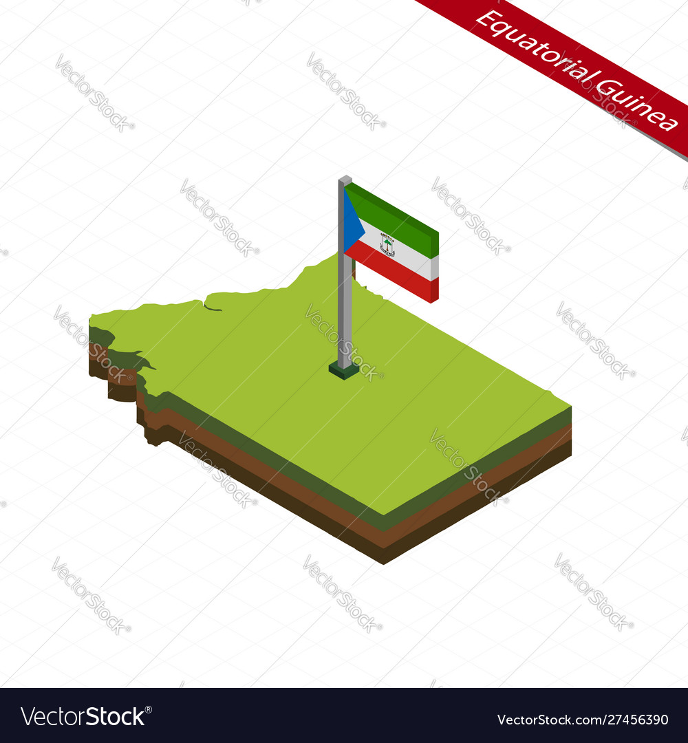 Equatorial guinea isometric map and flag Vector Image