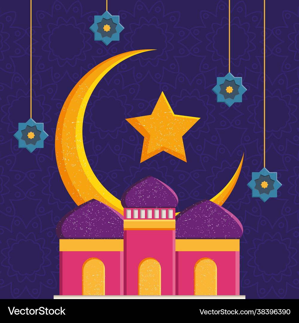 Islamic mosque and stars Royalty Free Vector Image