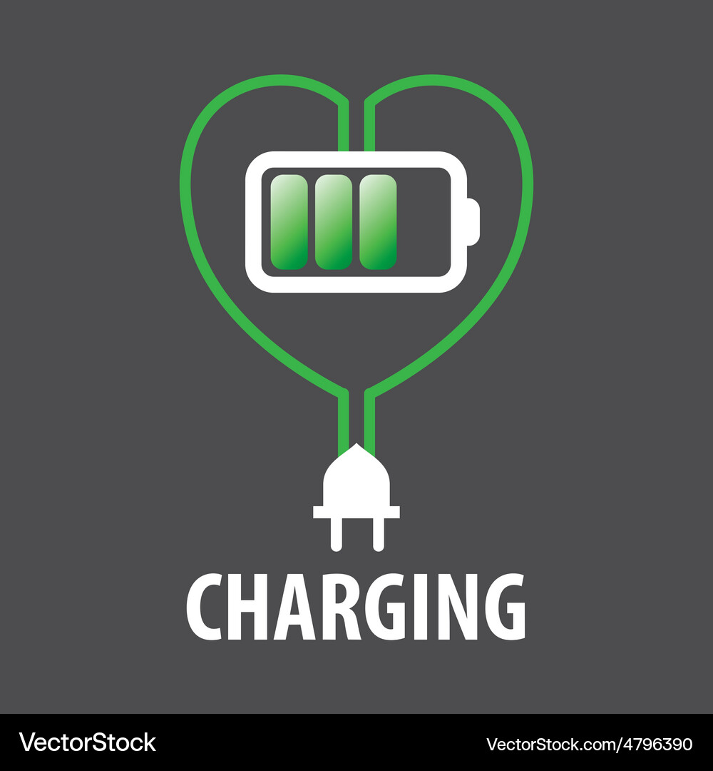 Logo battery in heart and cable with plug Vector Image