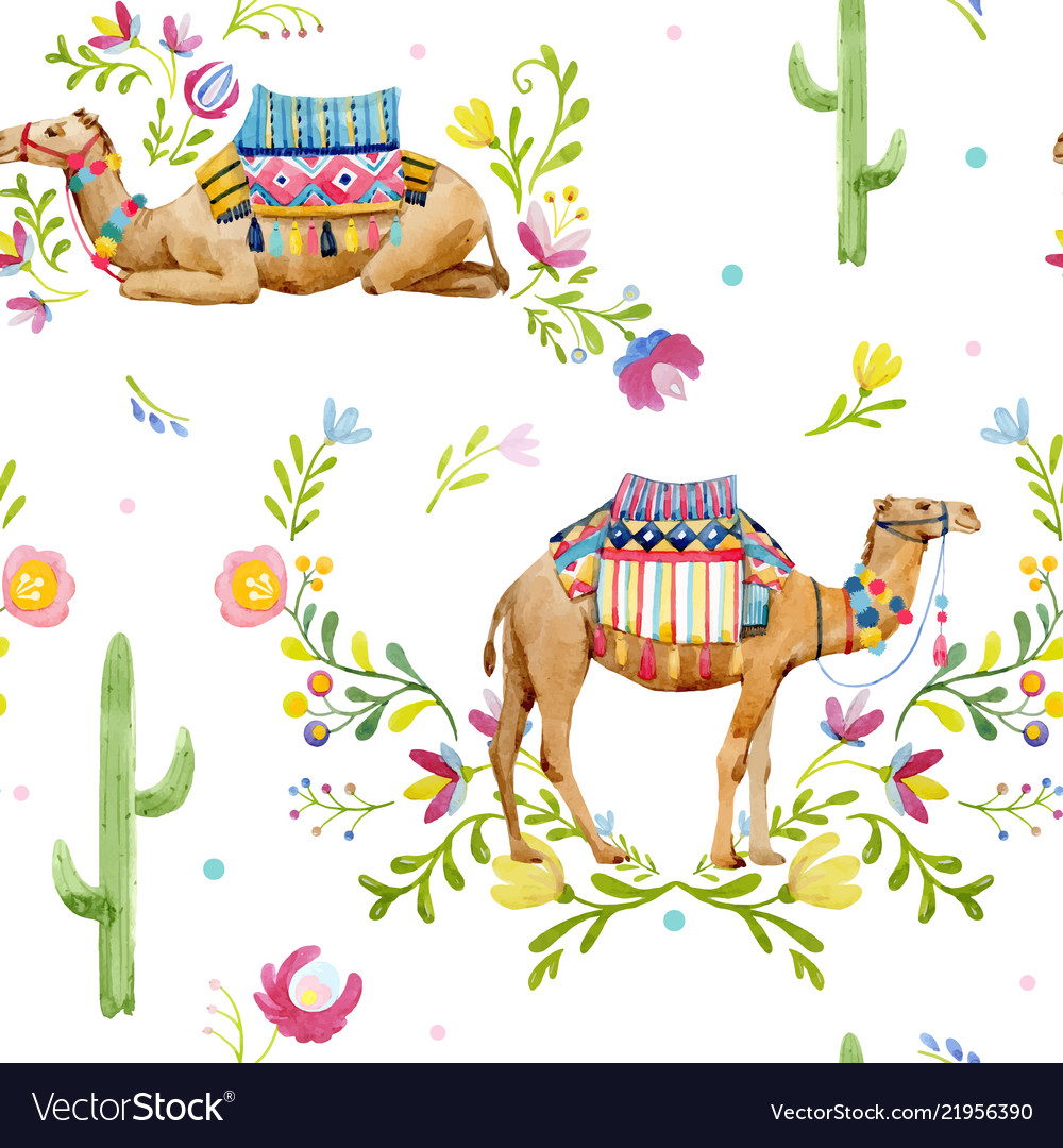 Watercolor camel pattern Royalty Free Vector Image