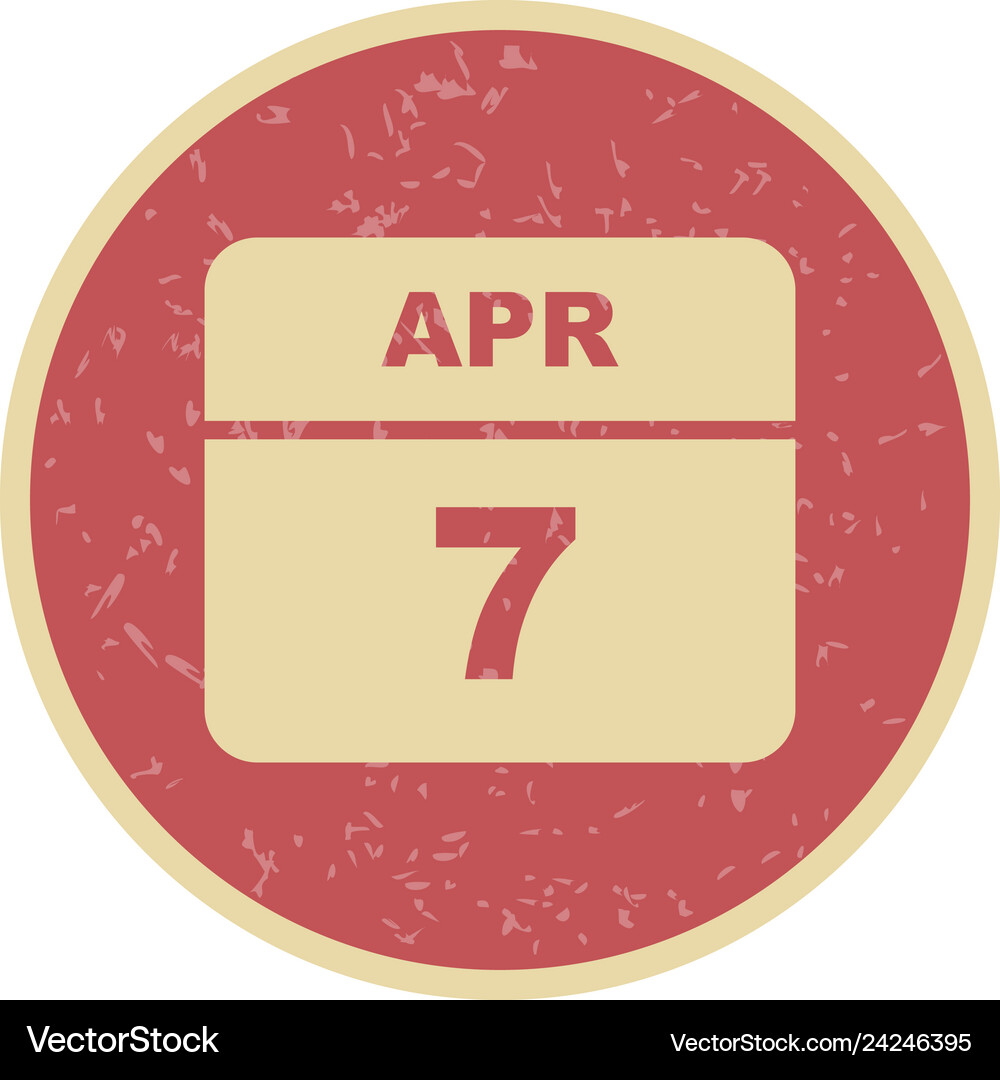 April 7th date on a single day calendar Royalty Free Vector