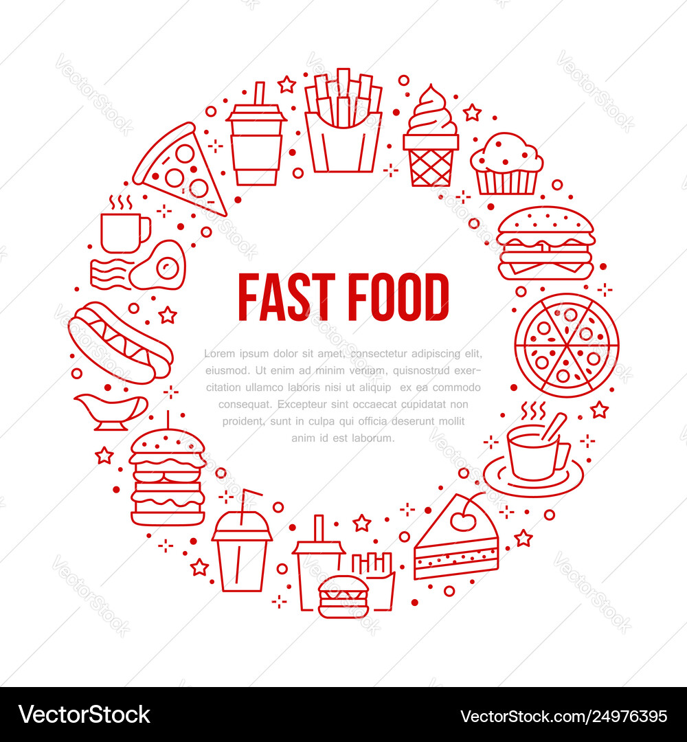 Fast food circle with flat line icons Royalty Free Vector
