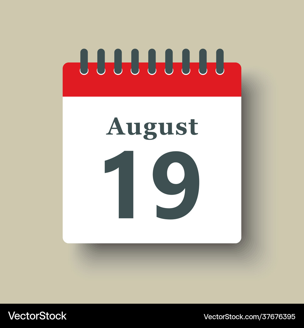 Icon day date 19 august template calendar page Vector Image