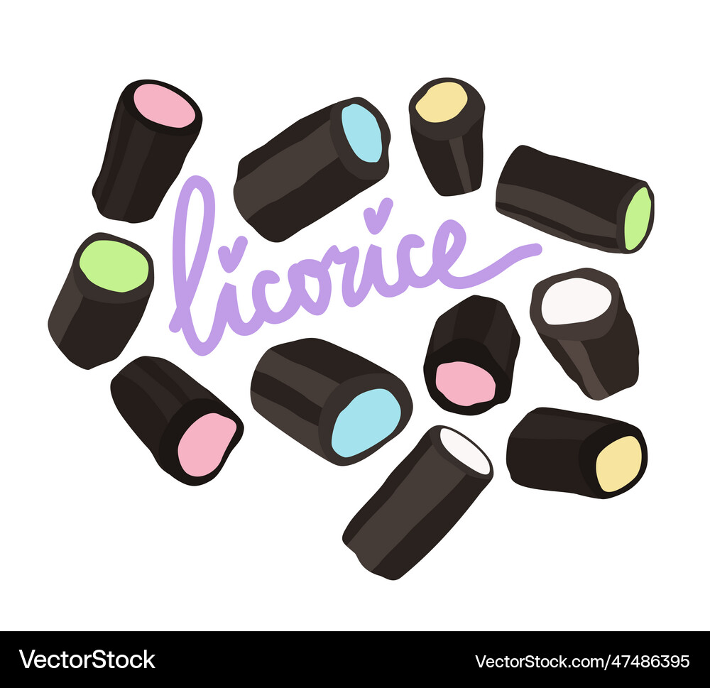 Licorice cylindrical shaped candies with Vector Image
