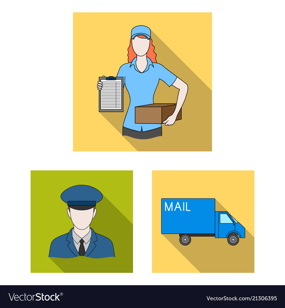 Mail and postman flat icons in set collection Vector Image
