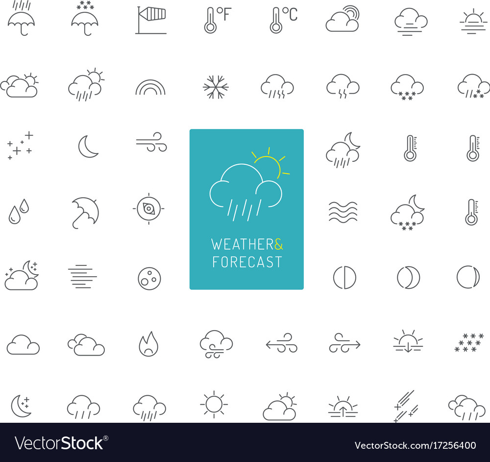 50 Weather And Forecast Thin Line Icons Royalty Free Vector