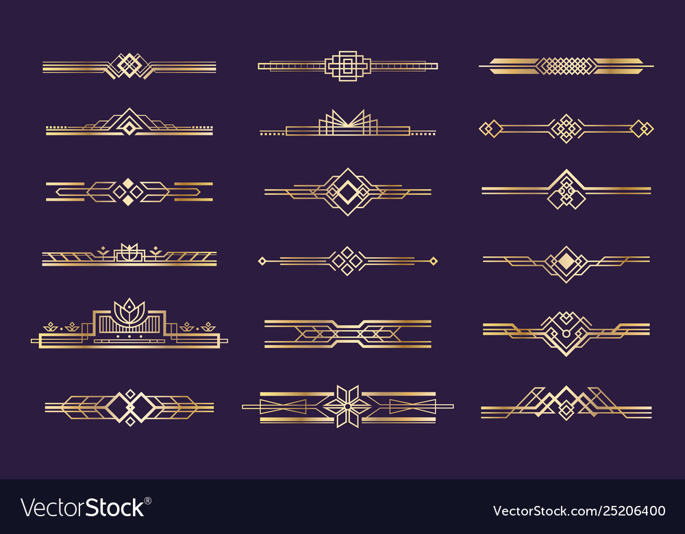 Art deco set vintage 1920s golden ornament Vector Image