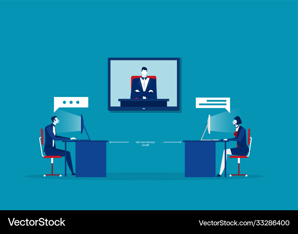 Business office people keep social distancing Vector Image