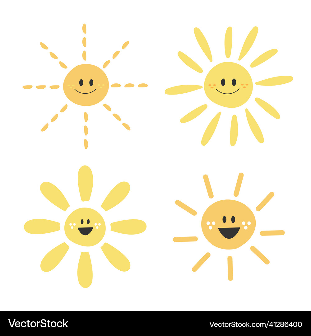 Cute funny sun characters hand drawn Royalty Free Vector