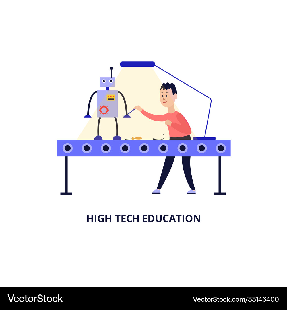 High tech education banner with child and robot Vector Image