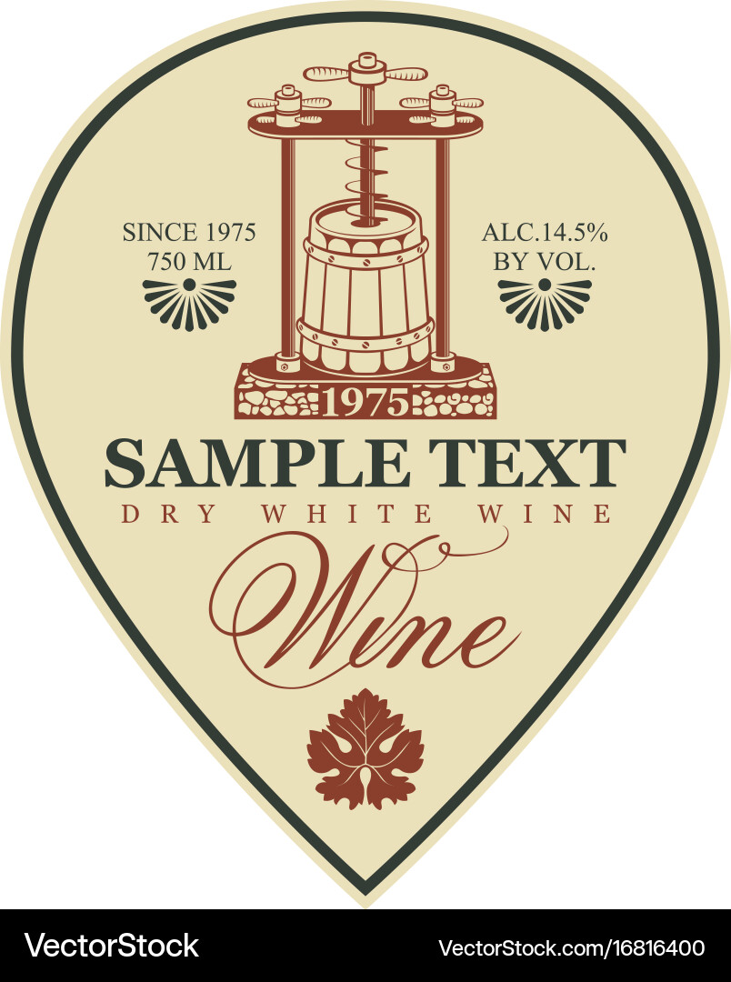 Label for wine with a press and barrel Royalty Free Vector