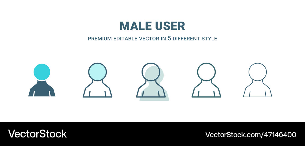 Male user icon in 5 different style outline Vector Image