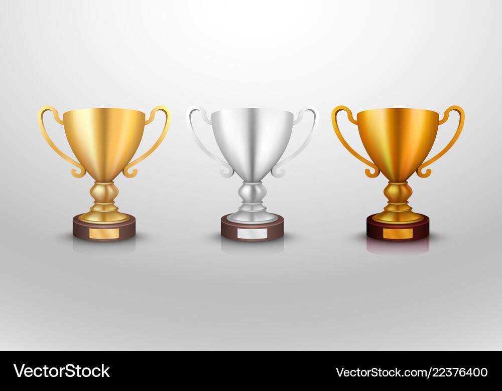 Winner cup gold silver bronz sign set Royalty Free Vector