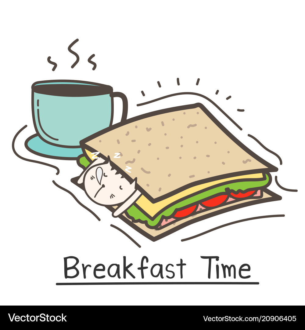 Breakfast time with cute cat sandwich and coffee Vector Image