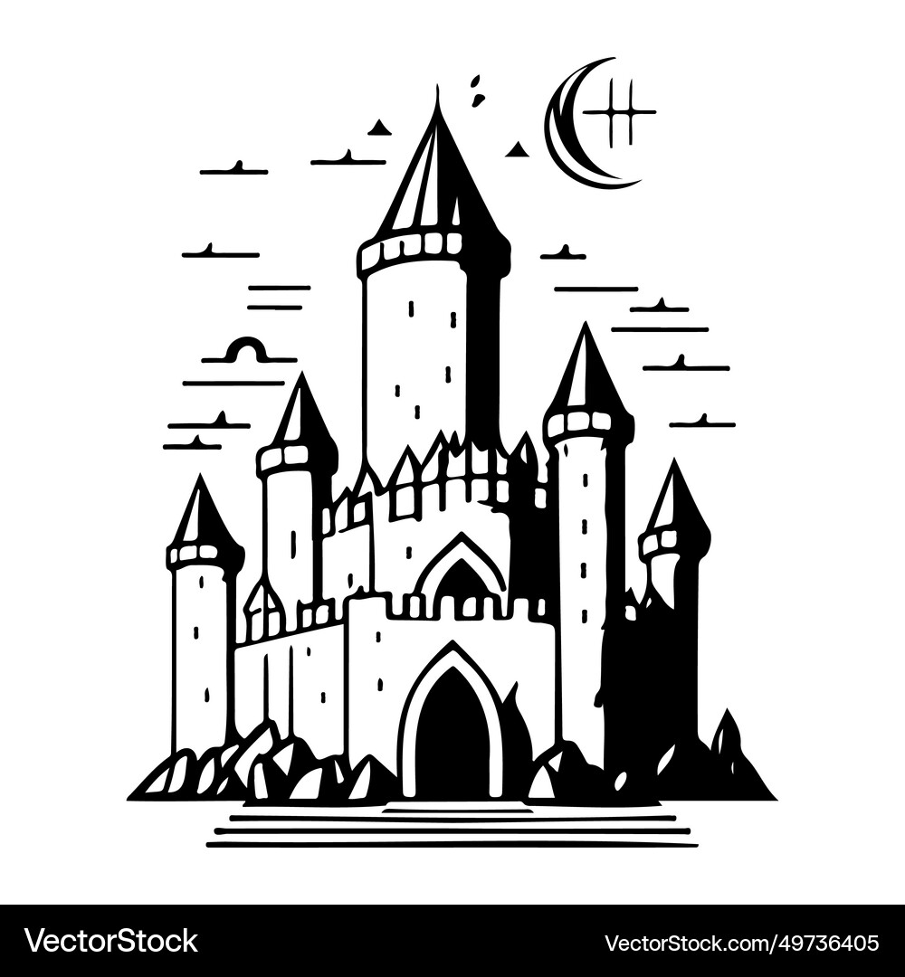 Building castle scary sketch hand draw Royalty Free Vector