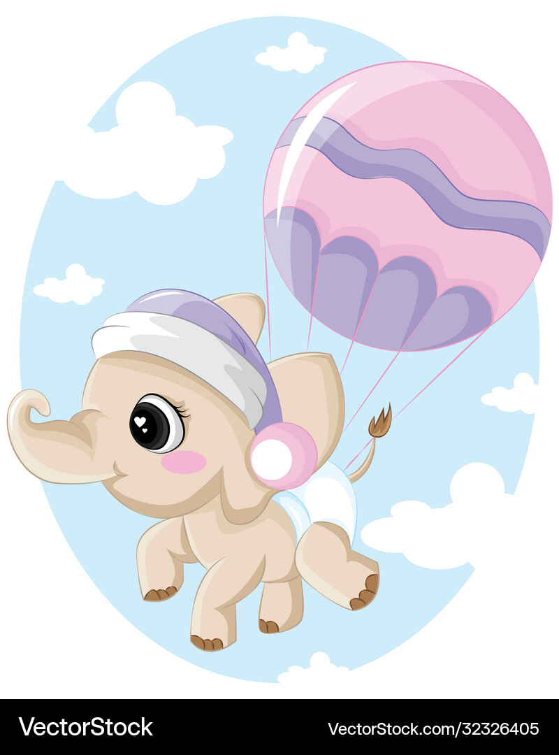 Cute elephant flying on a blue balloon graphic Vector Image