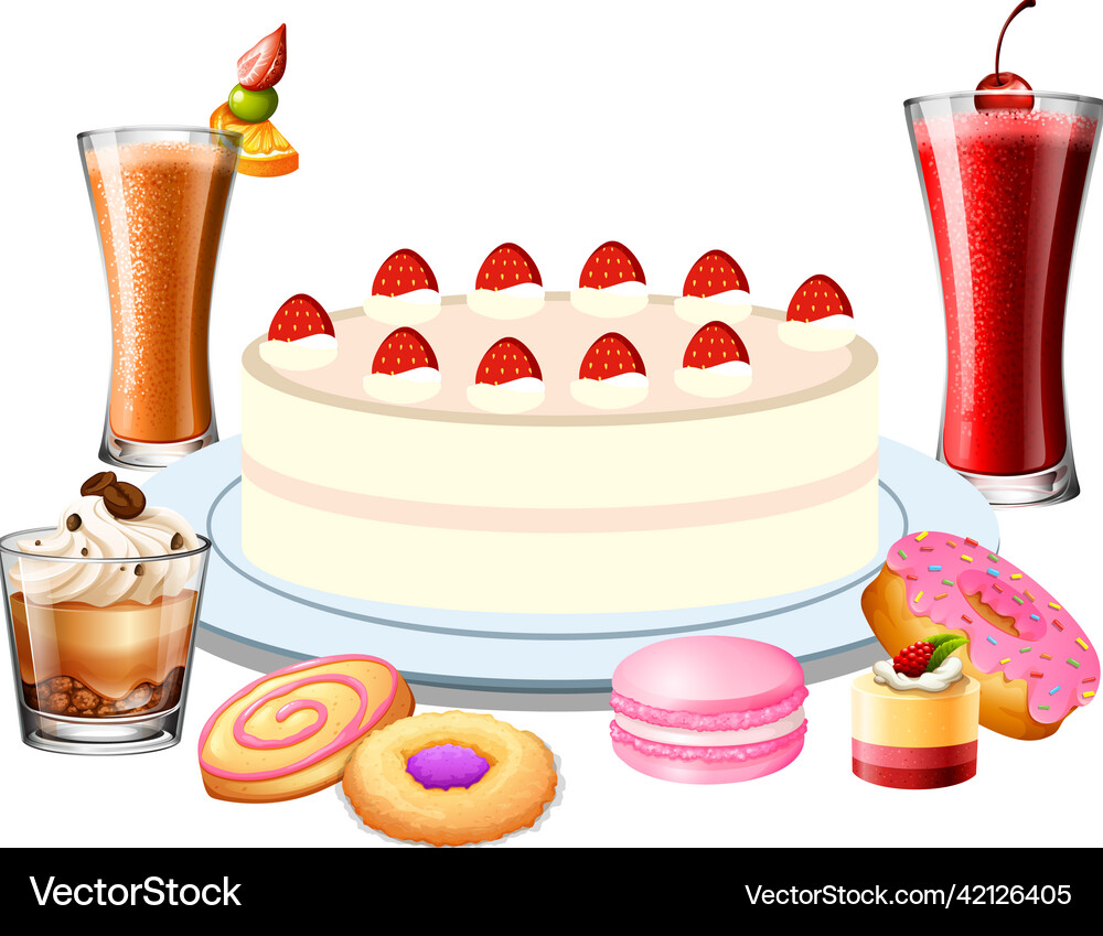 Delicious desserts and drinks cartoon set Vector Image