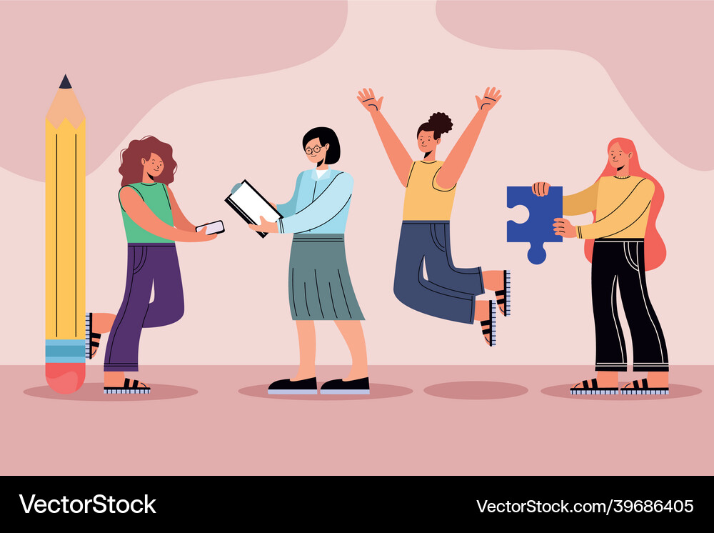 Four innovative girls characters Royalty Free Vector Image