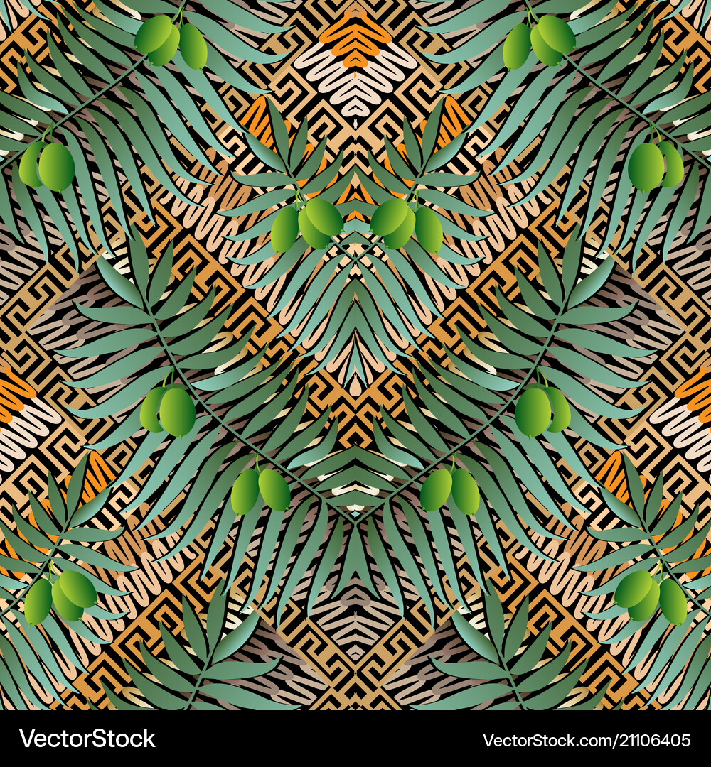 Olive wreathes greek 3d seamless pattern Vector Image