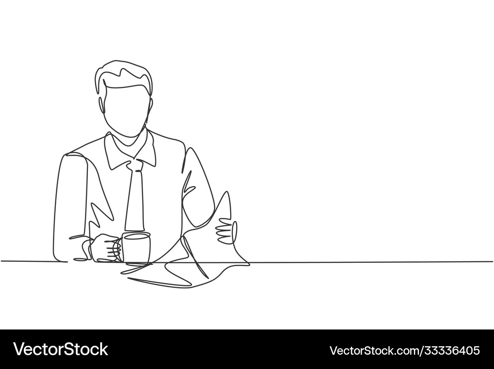 One single line drawing young happy attractive Vector Image