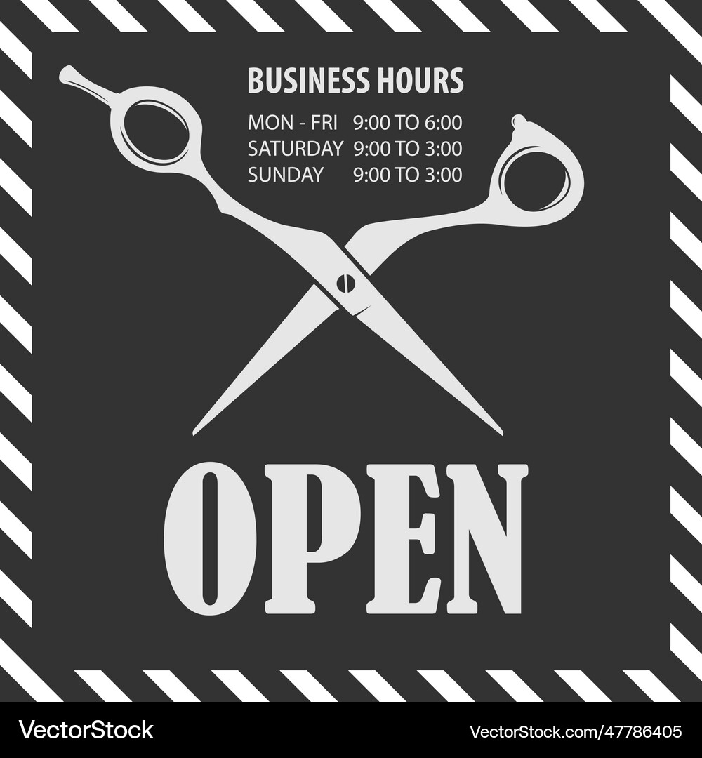 Open sign with scissors for barbershop Royalty Free Vector