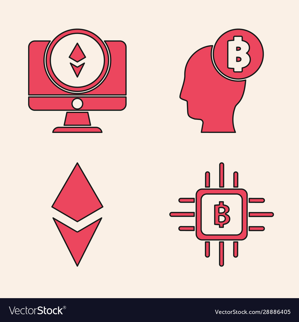 Set cpu mining farm monitor and cryptocurrency Vector Image