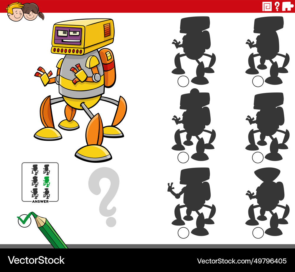 Shadow activity game with cartoon robot fantasy Vector Image