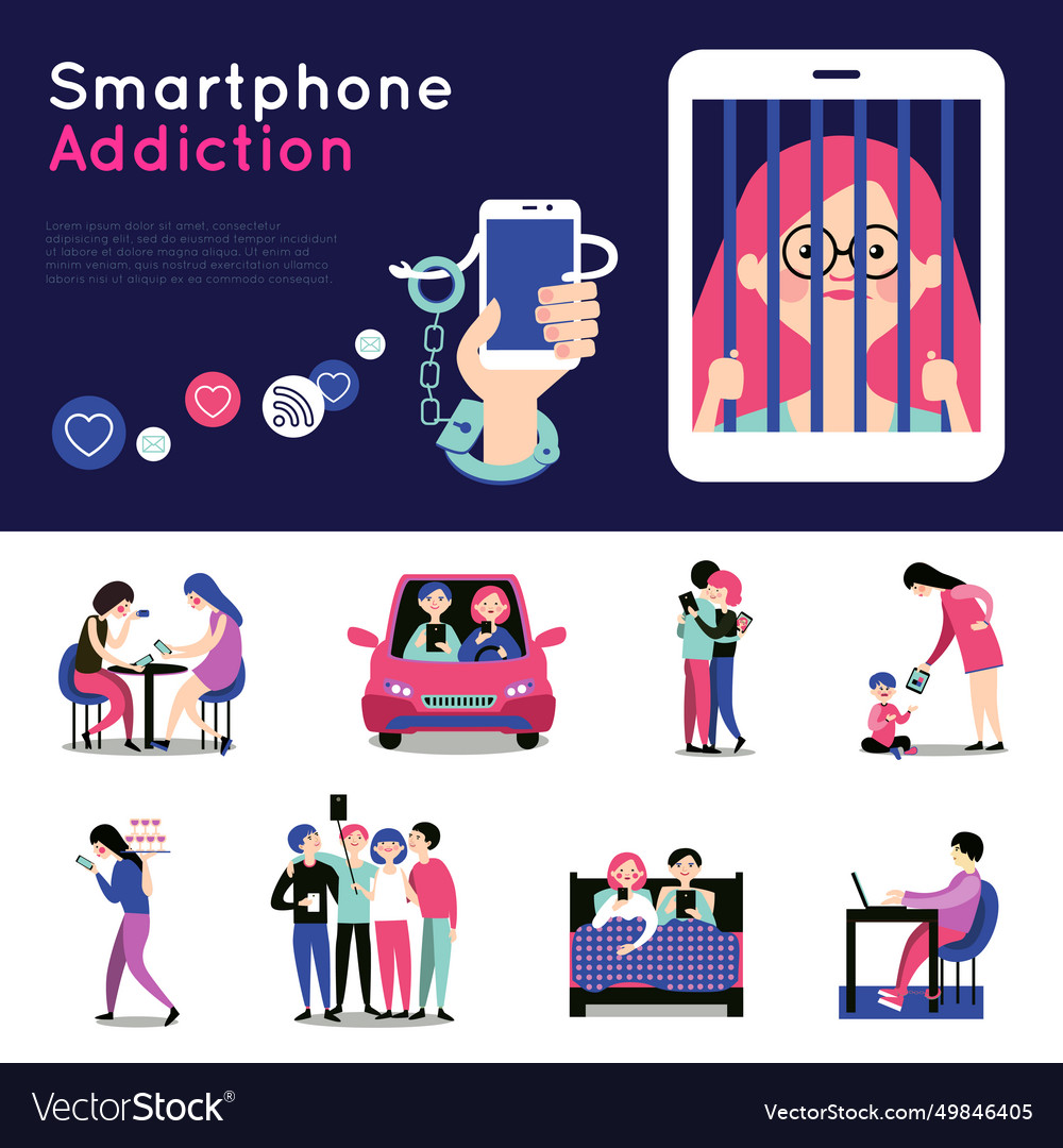 Smartphone addiction flat banners set Royalty Free Vector Smartphone addiction flat banners set Royalty Free Vector