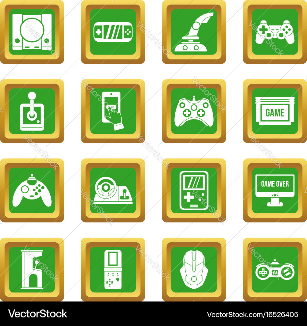 Video game icons set green Royalty Free Vector Image