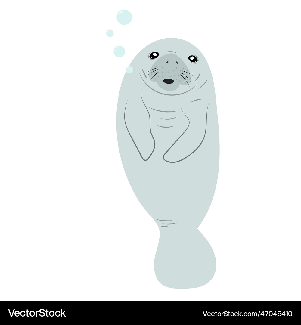 Cute cartoon manatee isolated on white background Vector Image