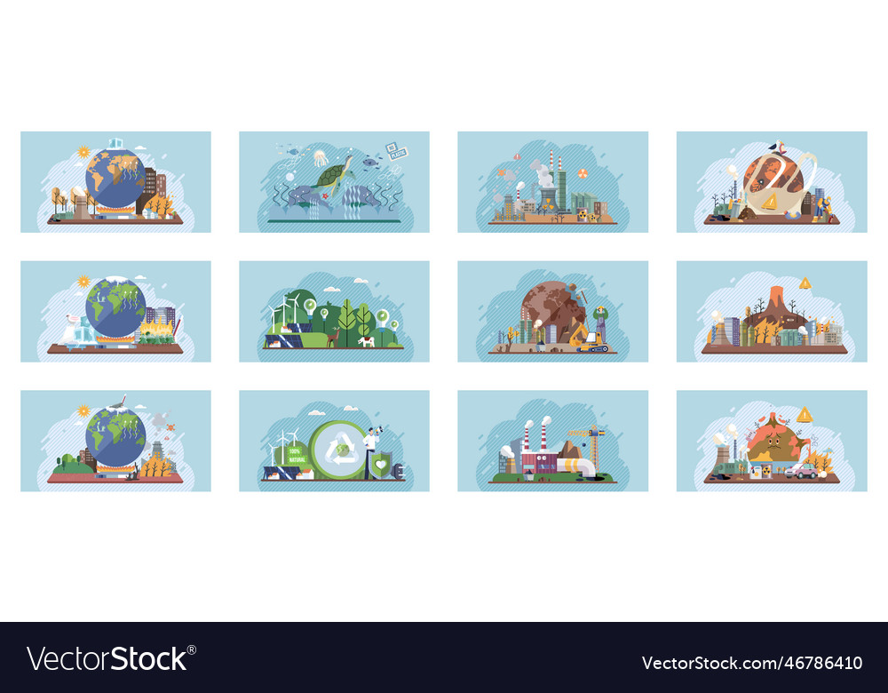Global warming set climate change earth day eco Vector Image