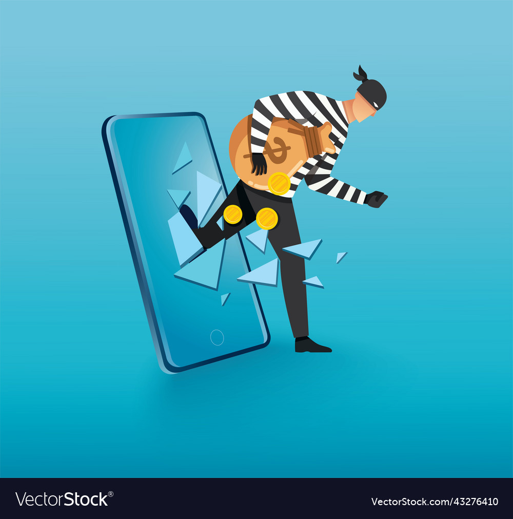 Hacker thief hacking into smartphone Royalty Free Vector
