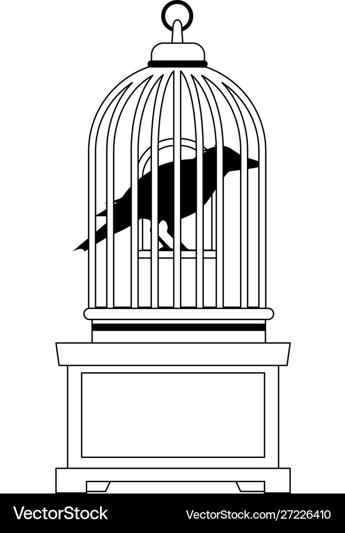 Halloween dark crow bird with cage Royalty Free Vector Image