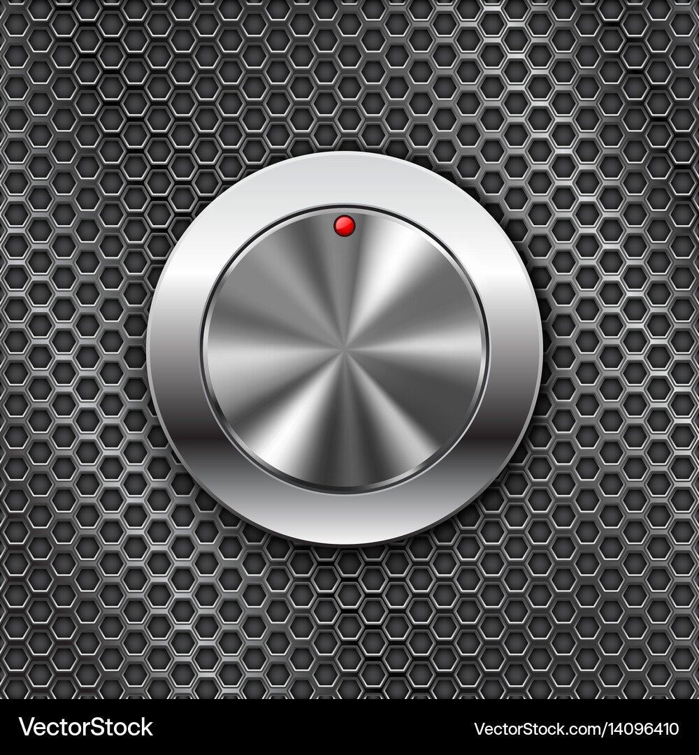 Metal switch knob button on steel perforated Vector Image