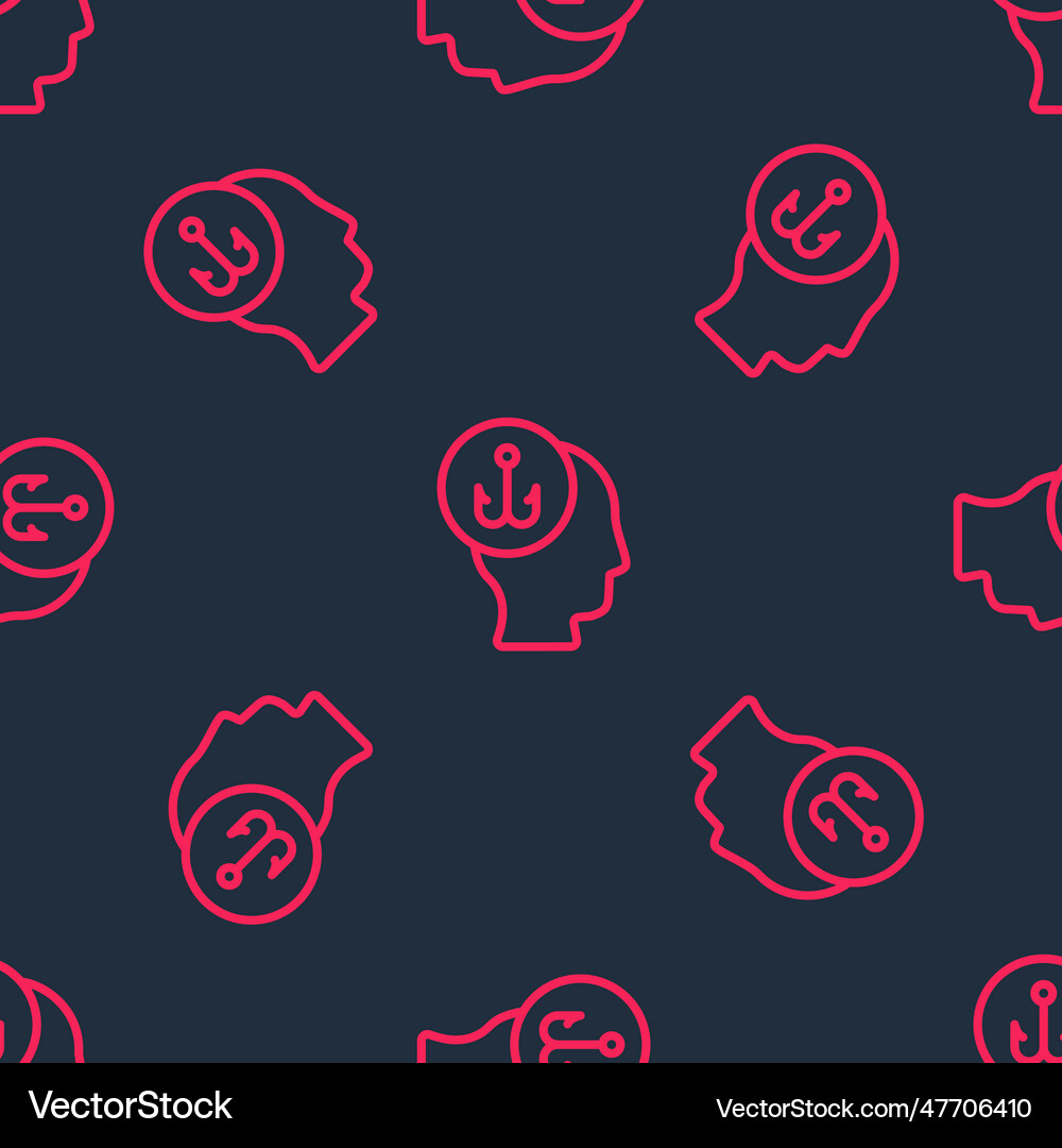 Red line fisherman icon isolated seamless pattern Vector Image