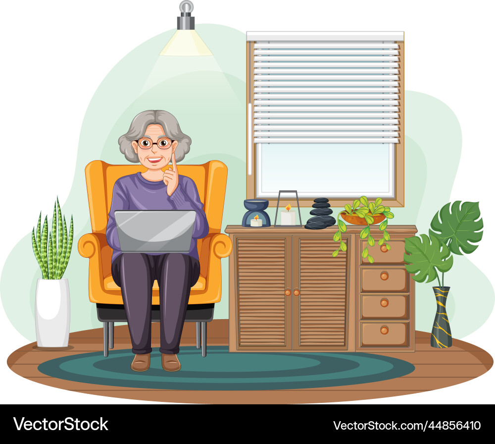Senior woman using laptop at home Royalty Free Vector Image